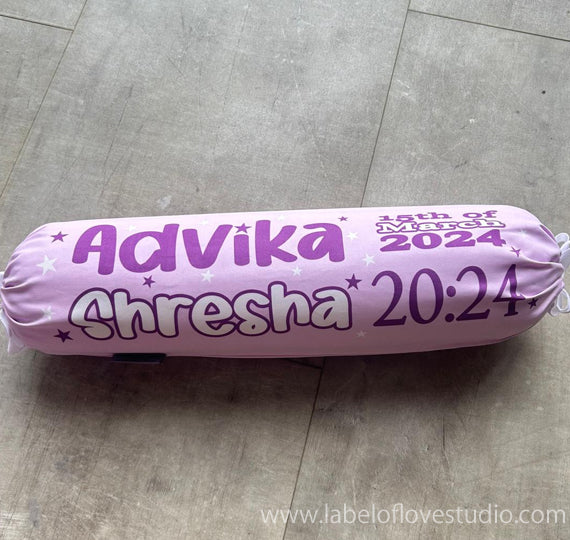 Birth Announcement Personalized Bolster — Label of Love Studio