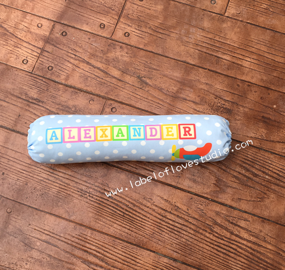 Rainbow Blocks Bolster in Blue Personalized Bolster — Label of Love Studio